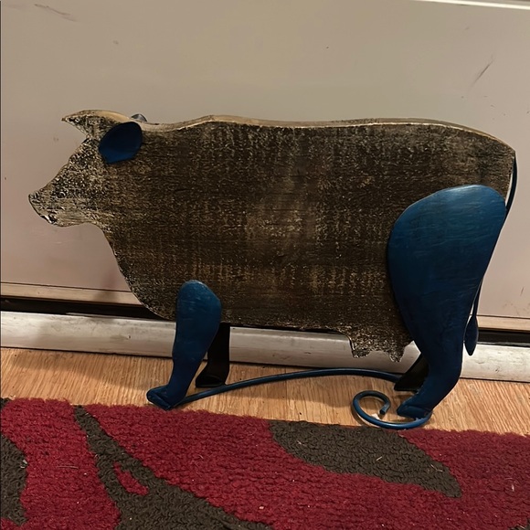 Hand Crafted | Art | Rustic Country Chic Wooden Cow Decor With Blue ...